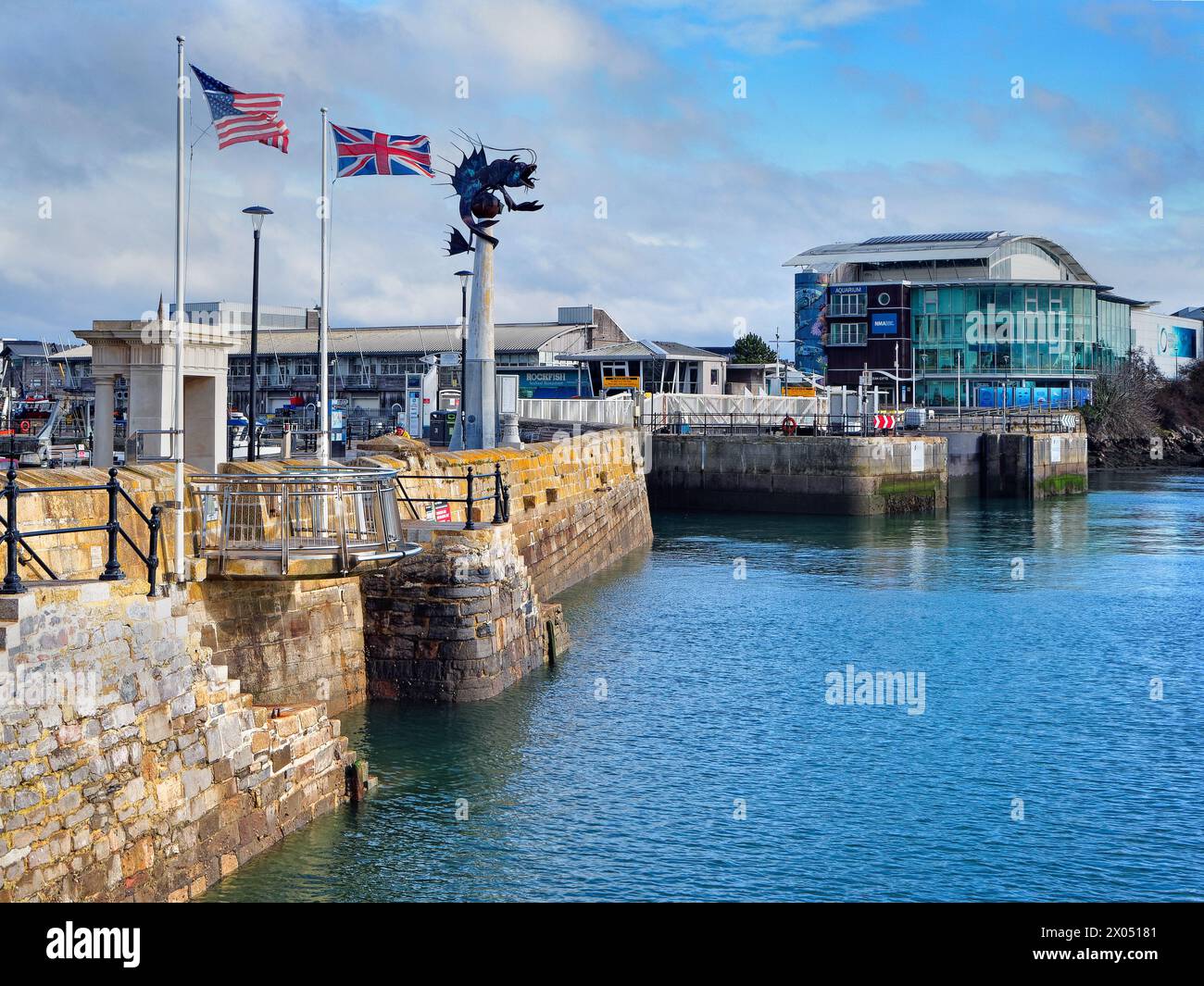 UK, Devon, Plymouth, The Barbican, Sutton Harbour, The Mayflower Steps ...