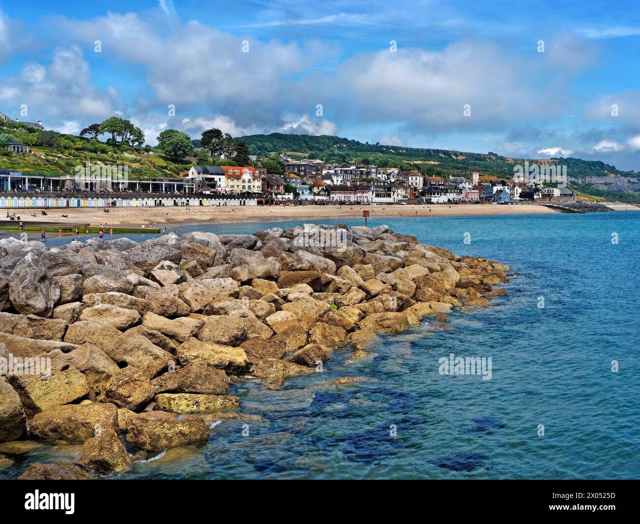 UK, Dorset, Lyme Regis, Town Beach looking towards Marine Parade & The ...