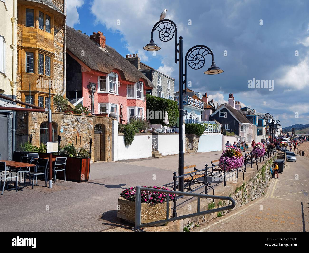 UK, Dorset, Lyme Regis, Library Cottage and Sundial House on Marine ...