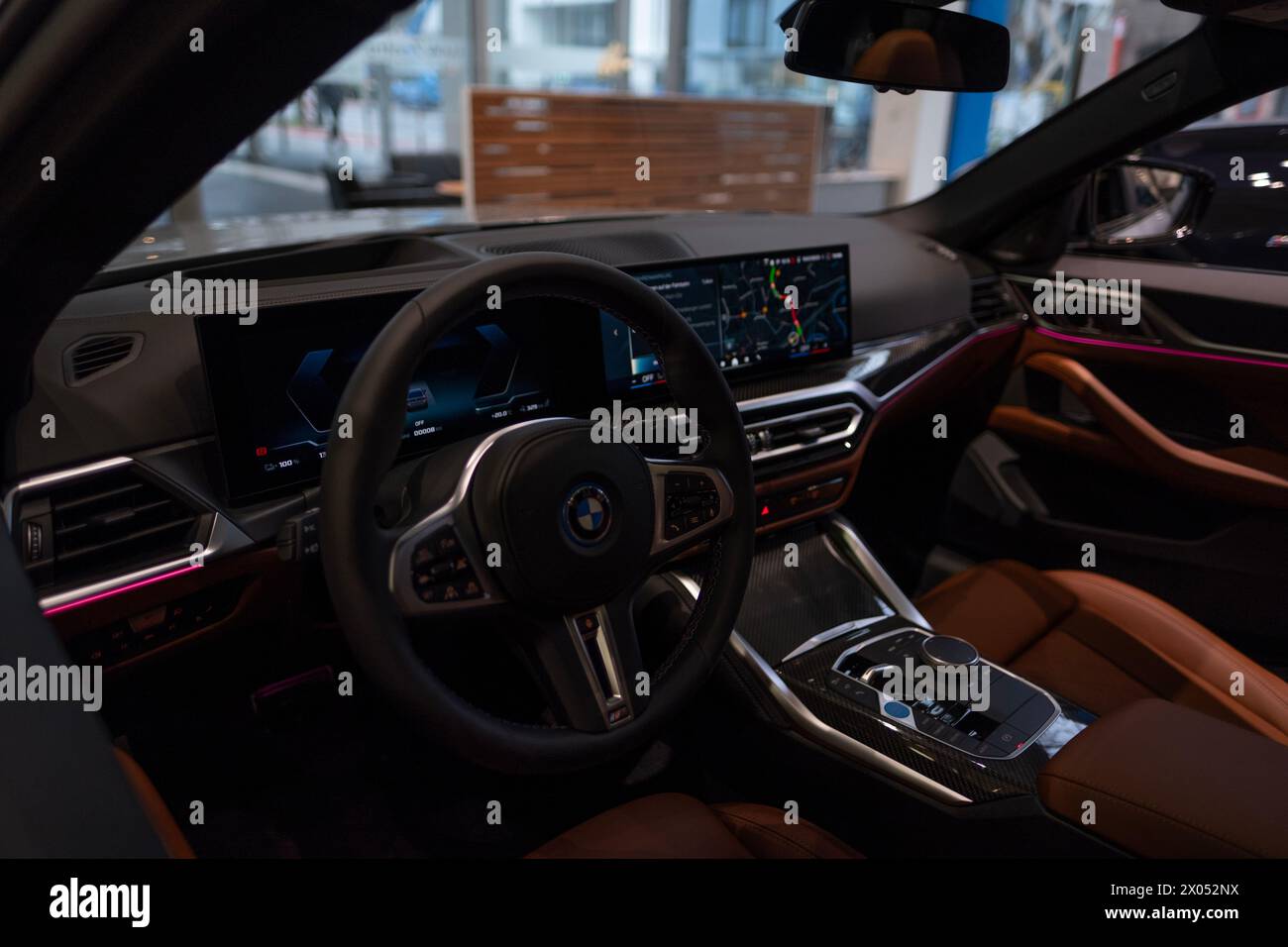 Interior, steering wheel, center console BMW i4 five-door electric ...