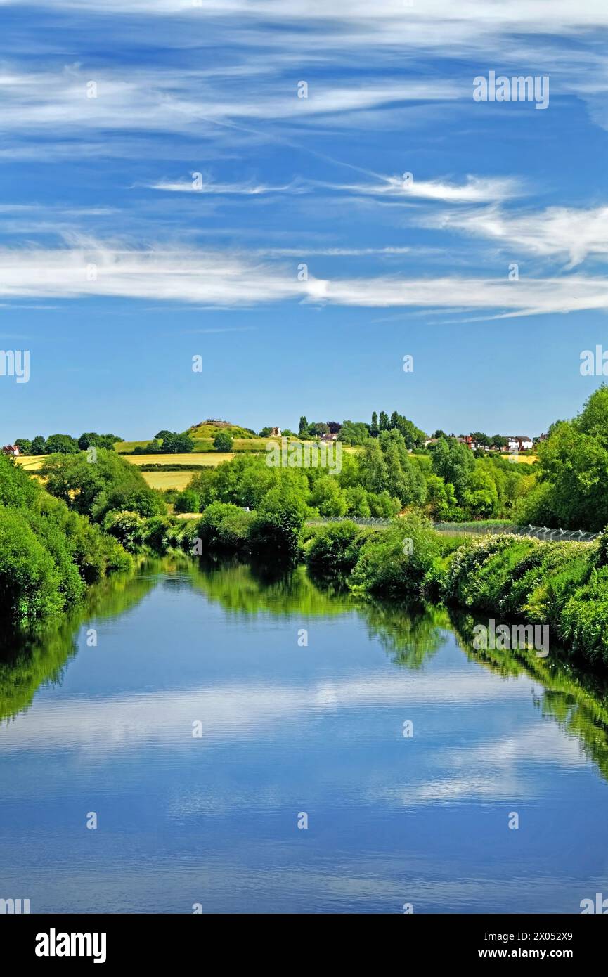 UK, West Yorkshire, Wakefield, River Calder with Sandal Castle in the ...