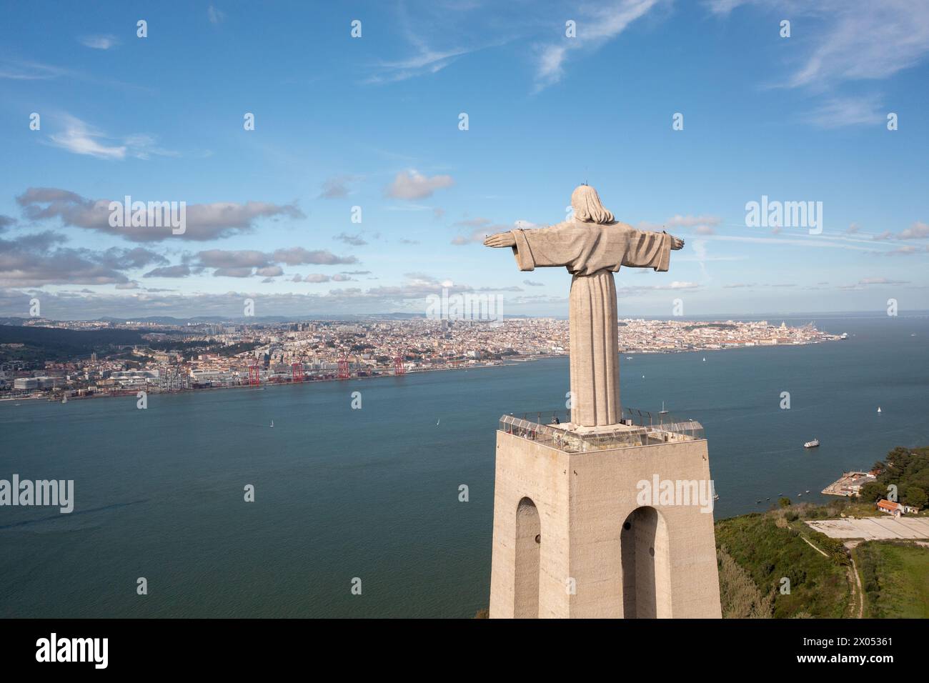 Aerial view monument Sanctuary of Christ the King. Majestic scenery ...
