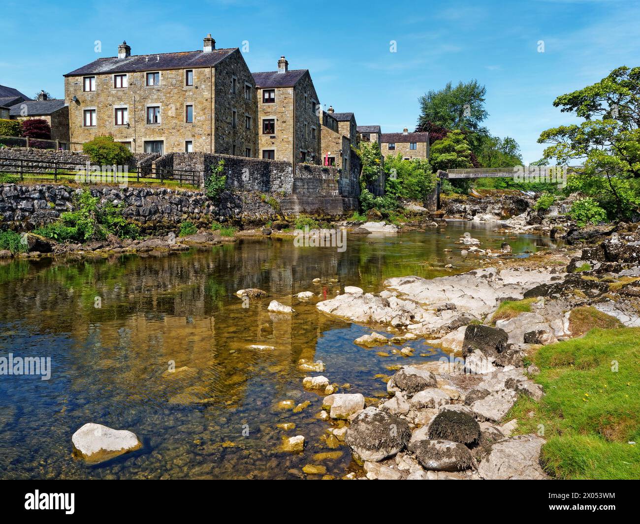 UK, North Yorkshire, Grassington, River Wharfe at Linton Falls Stock ...