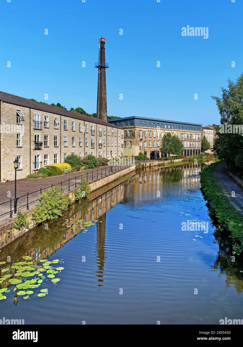 UK, West Yorkshire, Bingley, Britannia Wharf, Apartment Buildings next ...