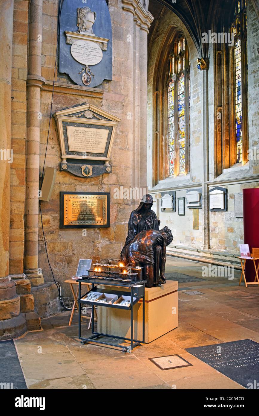 UK, North Yorkshire, Ripon Cathedral, Interior with Bronze Statue of ...