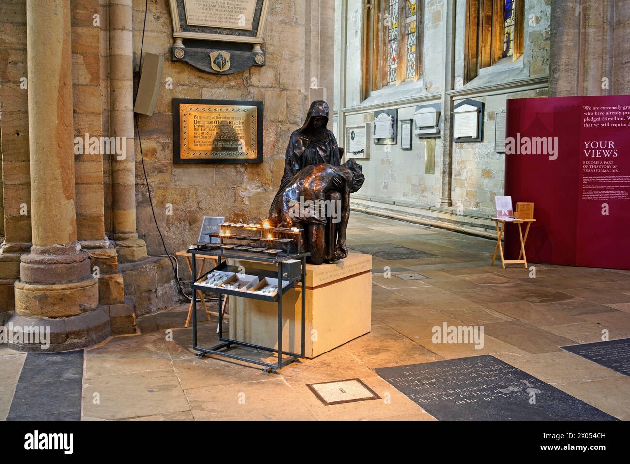 UK, North Yorkshire, Ripon Cathedral, Interior with Bronze Statue of ...