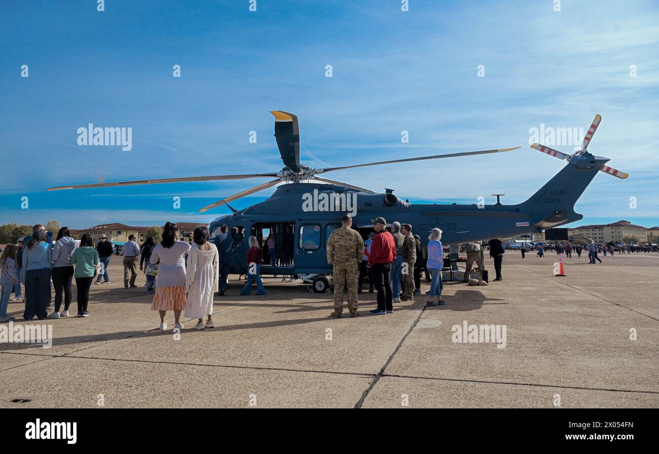 Guests observe the 908th Airlift Wing’s first MH-139A Grey Wolf static ...