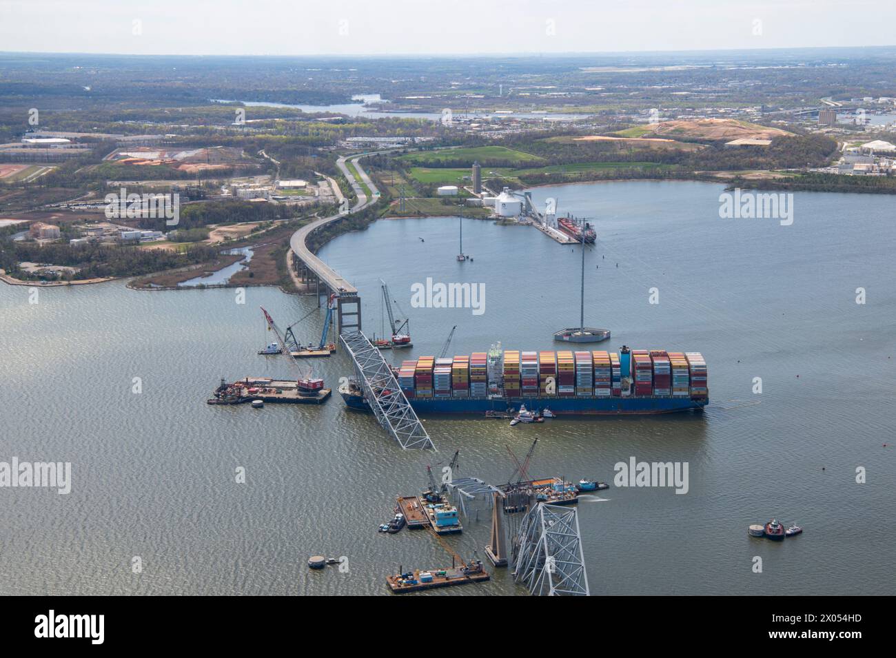 An aerial image of the Unified Command response operations in Baltimore ...