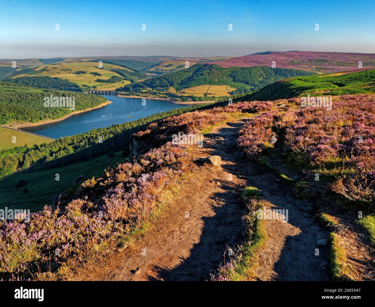 UK, Derbyshire, Peak District, Ladybower Reservoir from Bamford Edge ...
