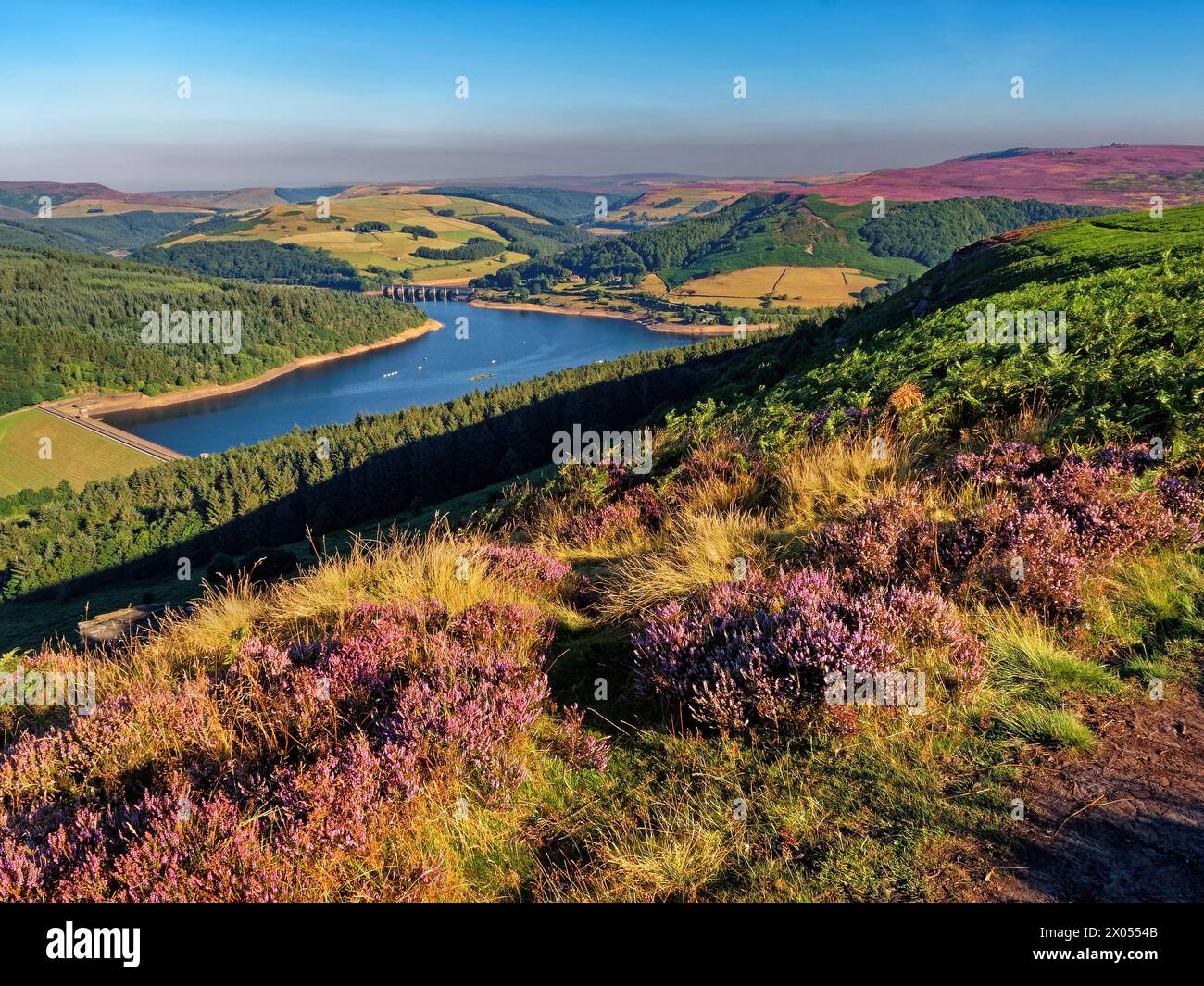UK, Derbyshire, Peak District, Ladybower Reservoir from Bamford Edge ...