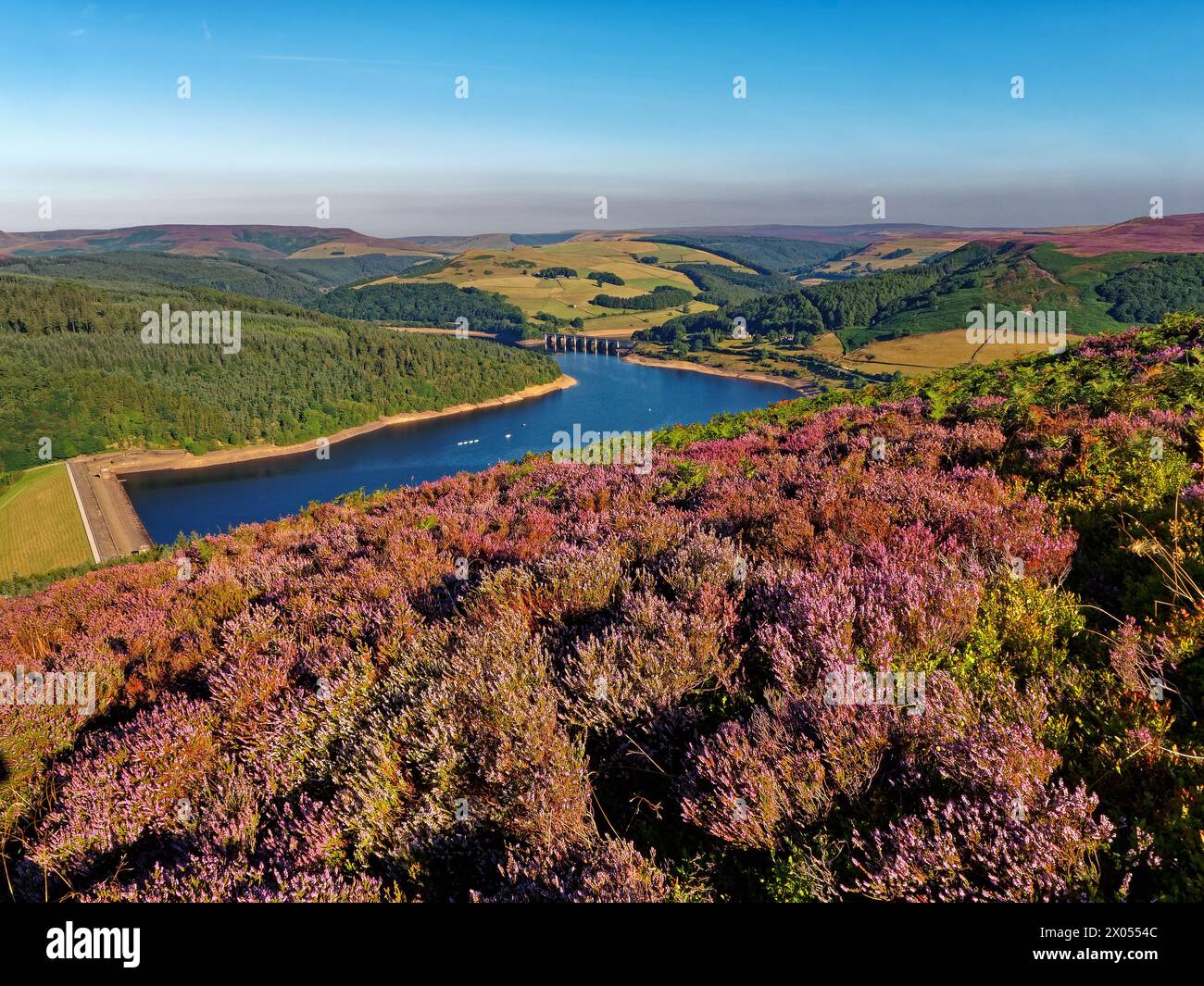 UK, Derbyshire, Peak District, Ladybower Reservoir from Bamford Edge ...