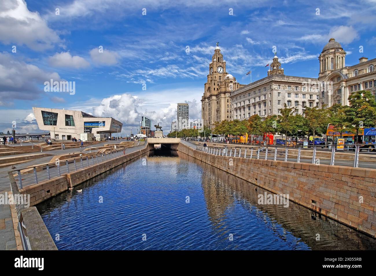UK, Liverpool, Liverpool Canal Link and The Three Graces Stock Photo ...