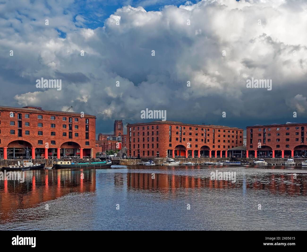 UK, Liverpool, Royal Albert Dock with Anglican Cathedral in background ...