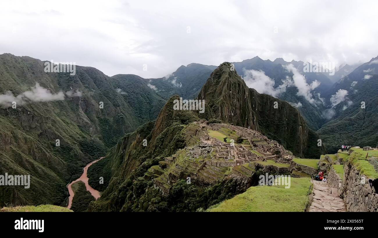Scenic view of ancient inca citadel machu picchu amidst andean ...