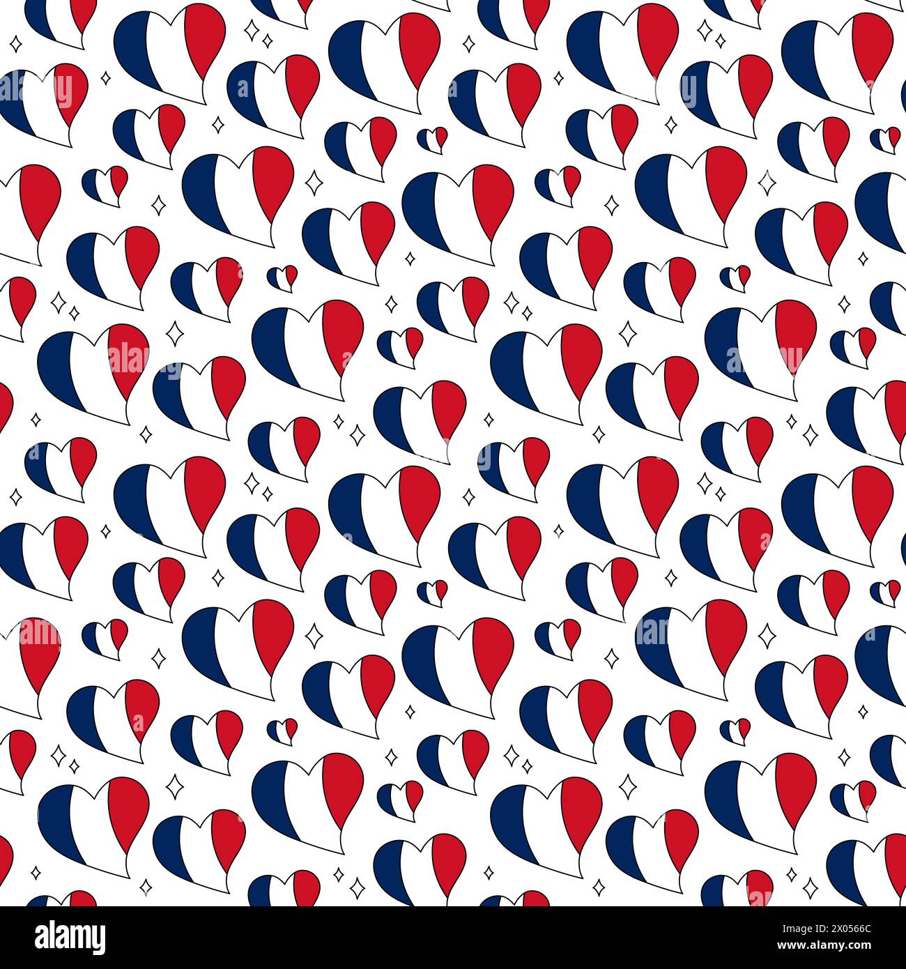 Love France pattern. Vector seamless background. Cute hand drawn ...