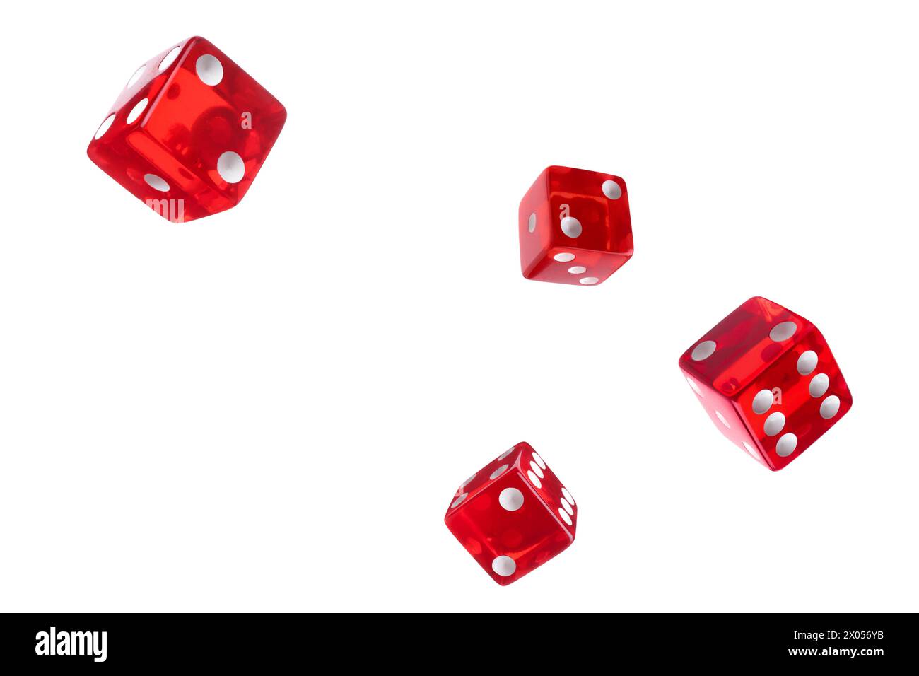 Four red dice in air on white background Stock Photo - Alamy