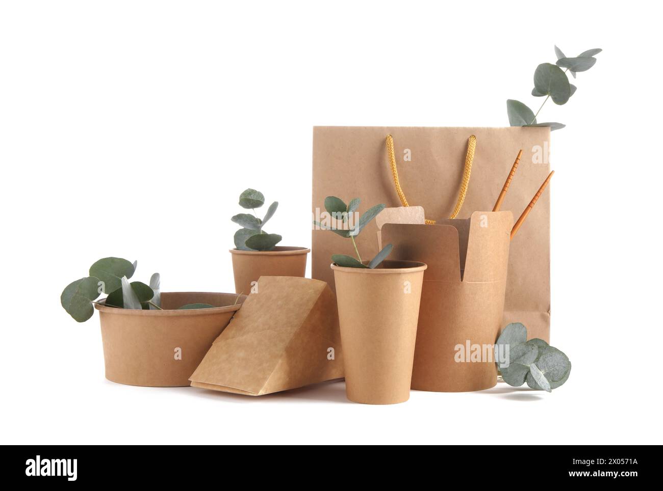 Eco friendly packaging. Disposable food containers, paper bag and ...