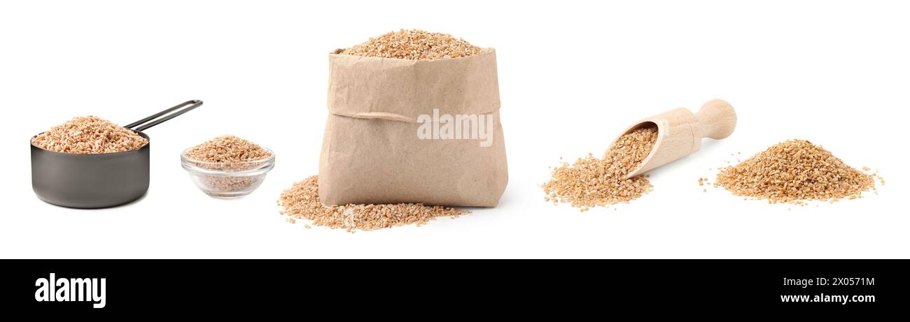 Dry wheat groats isolated on white, set Stock Photo - Alamy