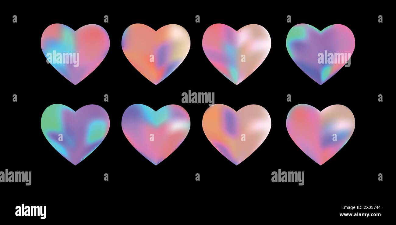 Set of y2k holographic heart shaped stickers Stock Vector Image & Art ...