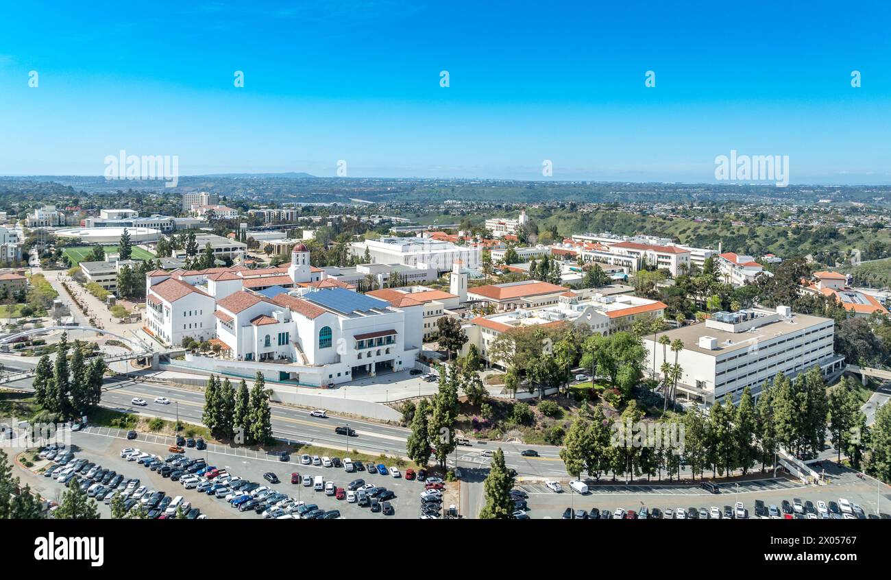 Aerial panorama view of San Diego State University, accredited public ...