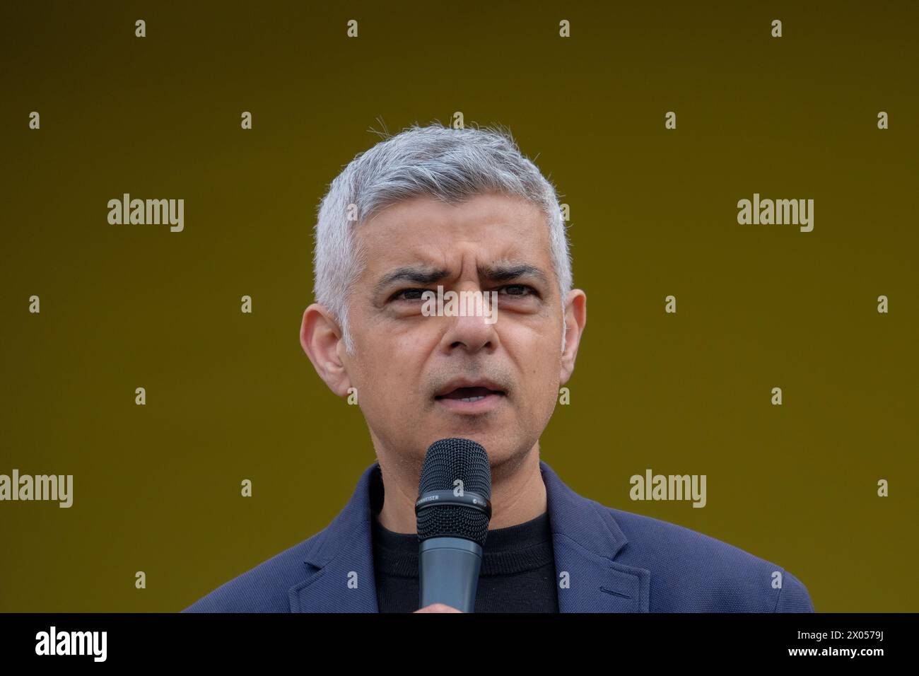 London, UK. The Mayor of London Sadiq Khan speaks to the crowd at the ...