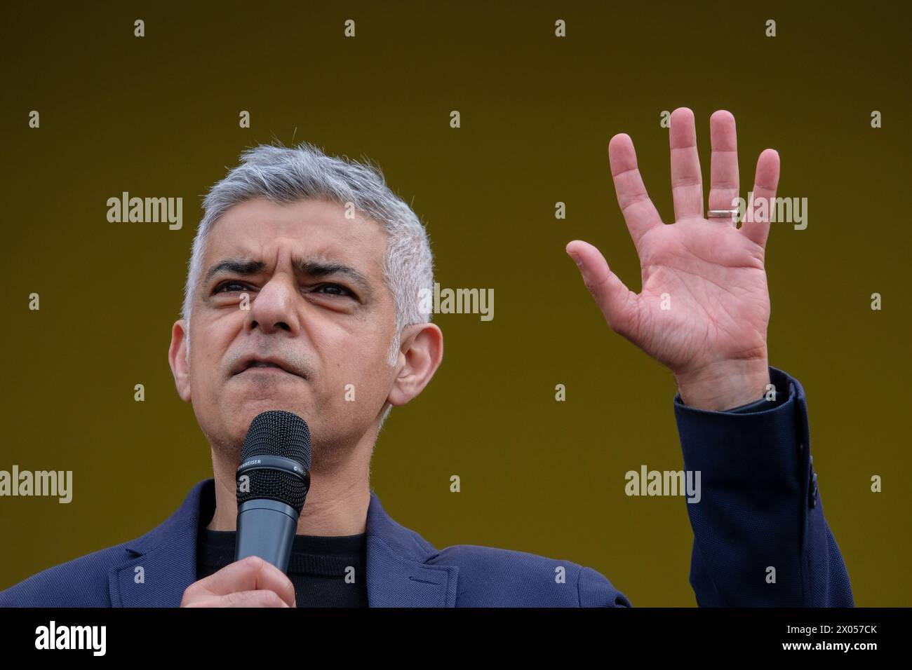 London, UK. The Mayor of London Sadiq Khan speaks to the crowd at the ...