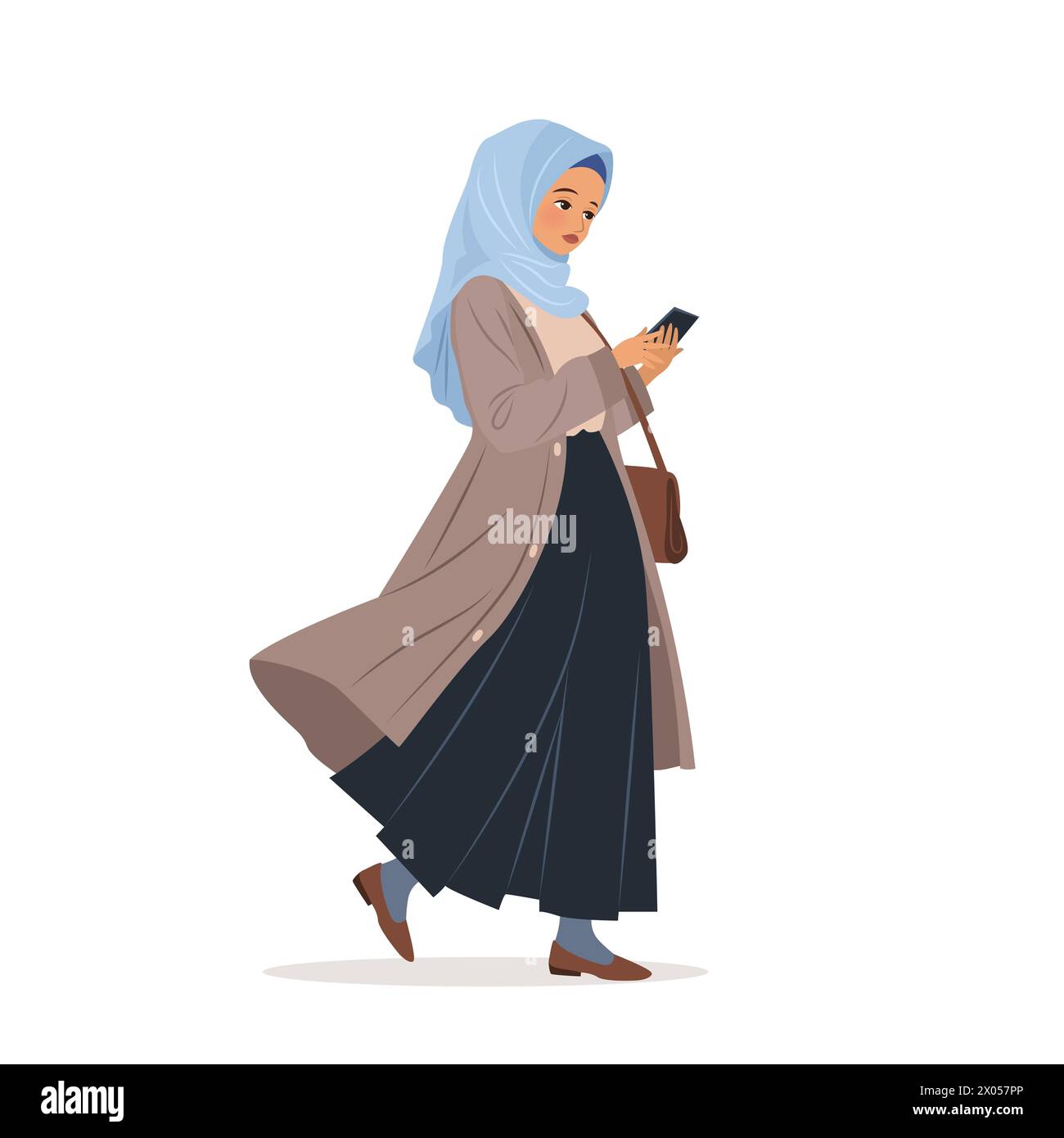 Muslim woman in hijab walking and using her smartphone Stock Vector ...