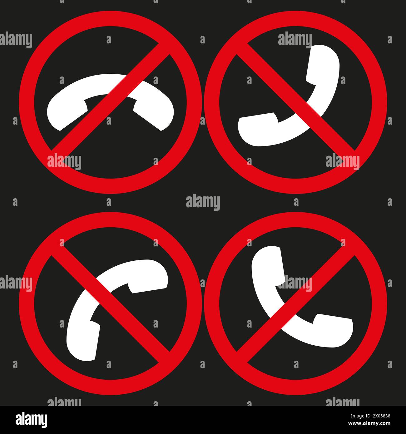 No phone signs set. Communication prohibition symbols. Silent zone ...