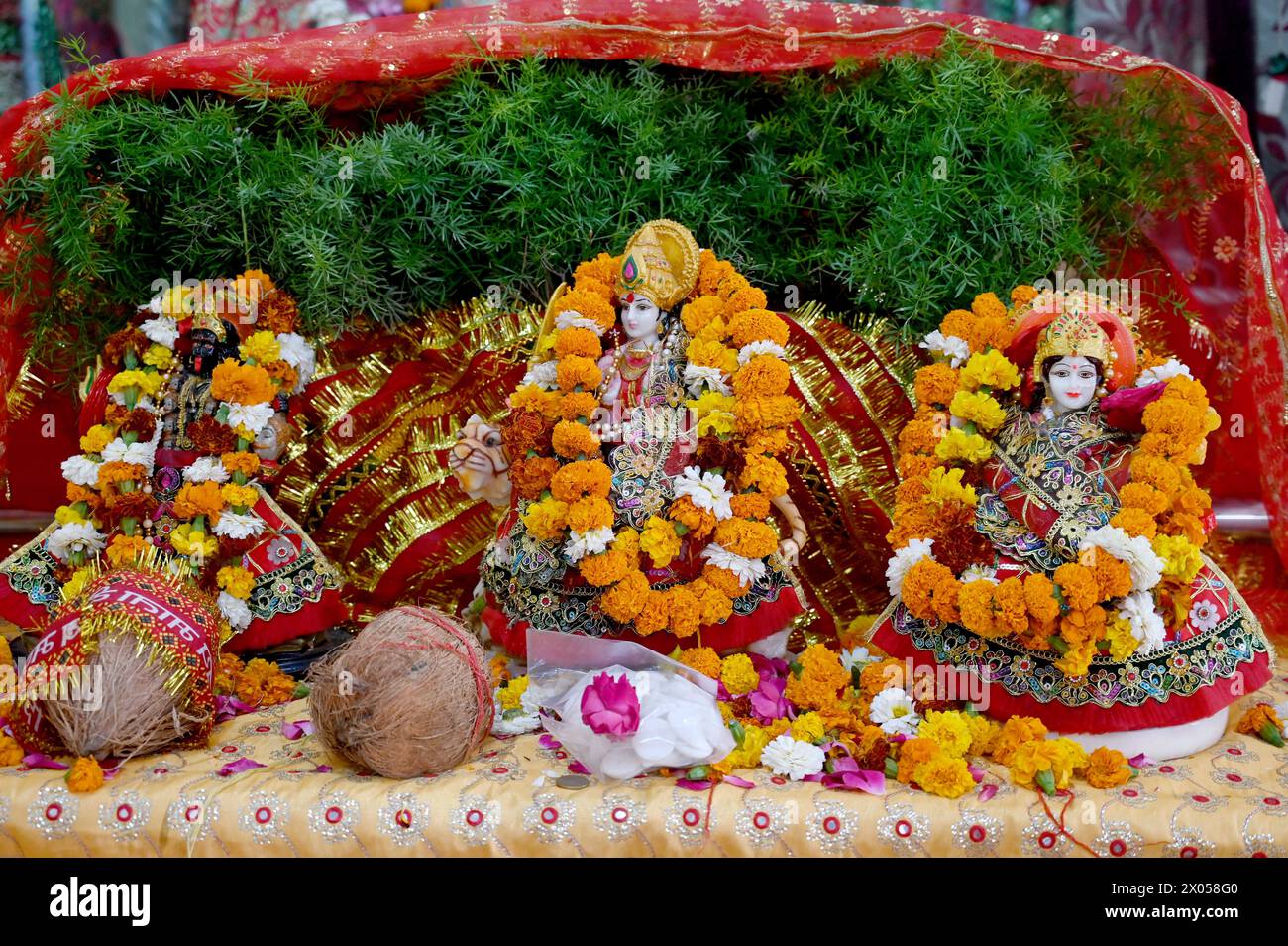 NOIDA, INDIA - APRIL 9: Devotees offer prayers on the first day of ...