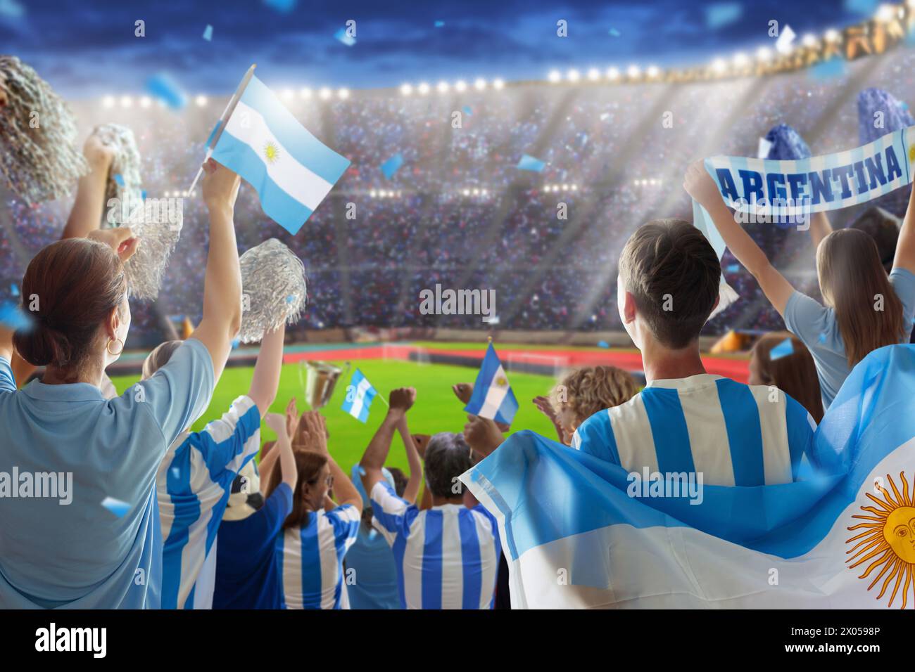 Argentina football supporter on stadium. Argentinian fans on soccer ...