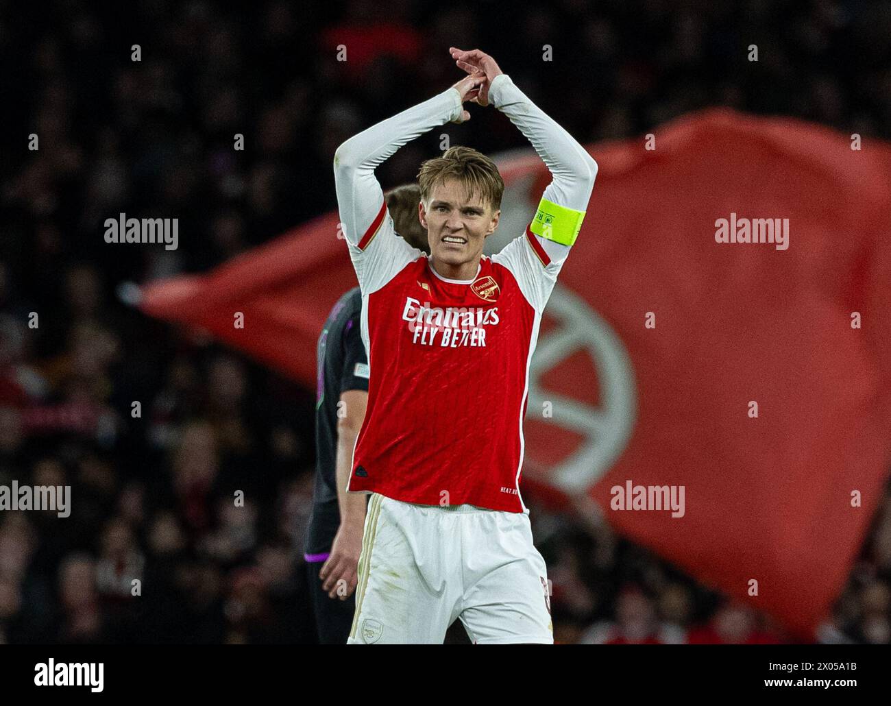 London, UK. 10th Apr, 2024. Arsenal's Martin Odegaard celebrates his ...