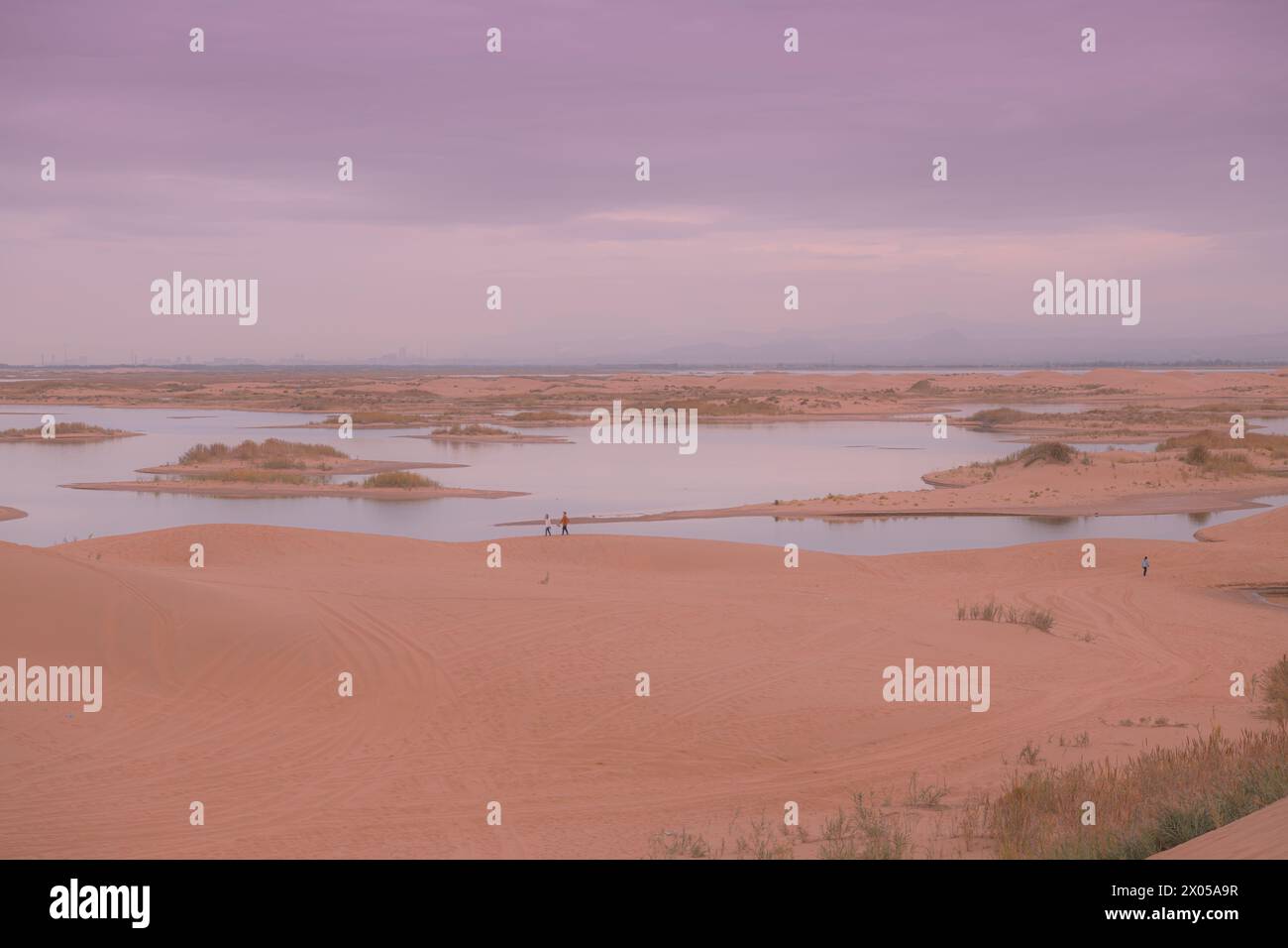 The river going through the desert in Wuhai, Inner Mongolia, China ...