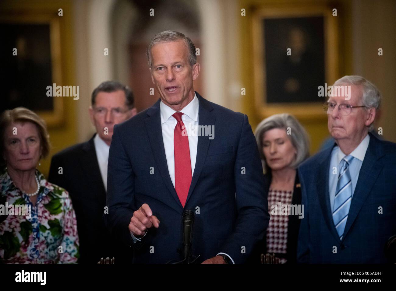 Senate Minority Whip John Thune (Republican of South Dakota) offers ...