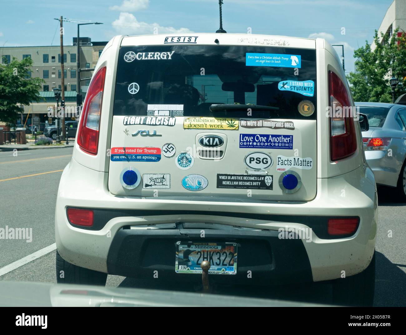 Clergy car for minister with political bumper sticker signs on the car ...