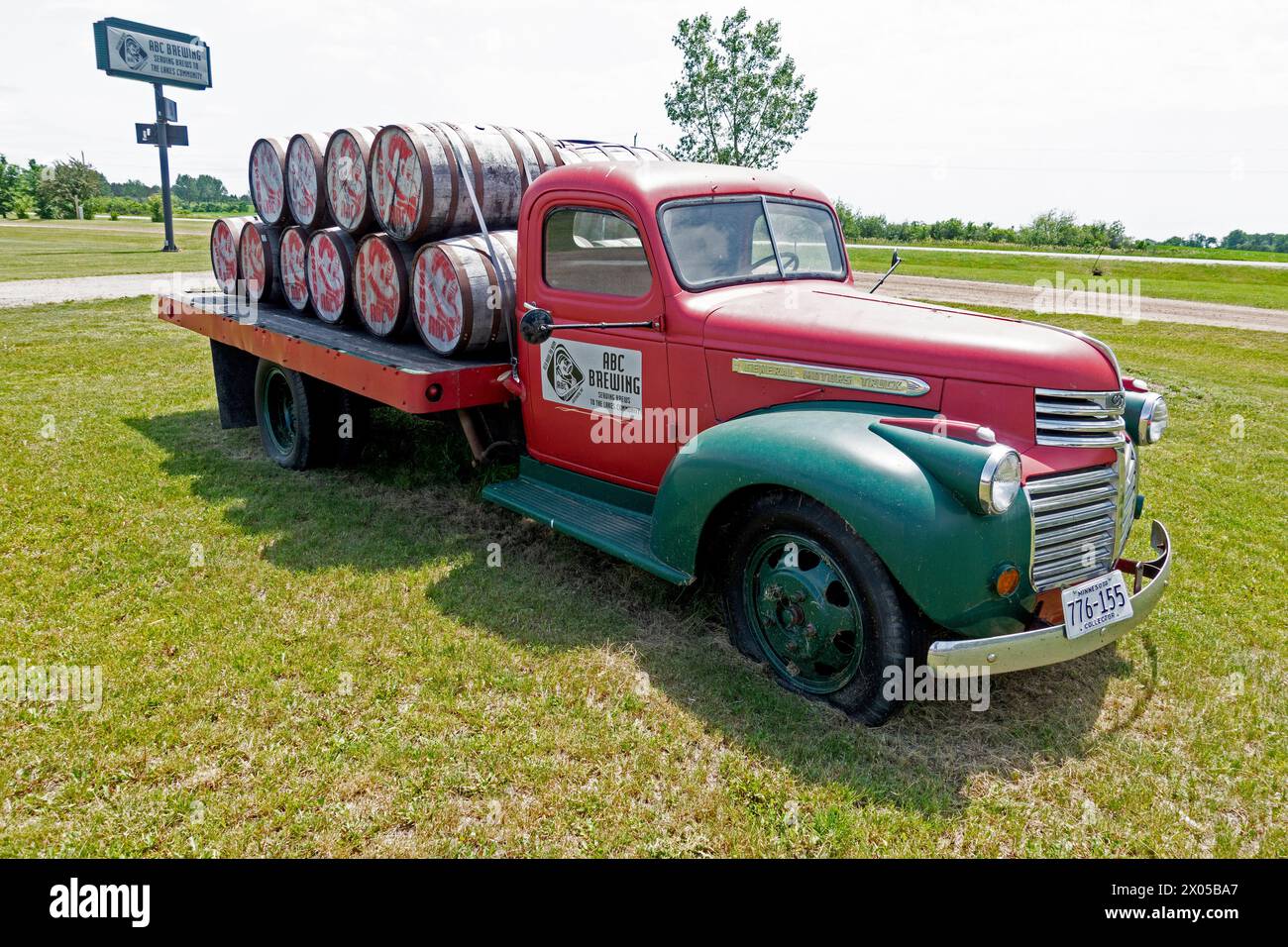 Beautiful red vintage GMC truck circa 1946, carrying beer barrels for ...