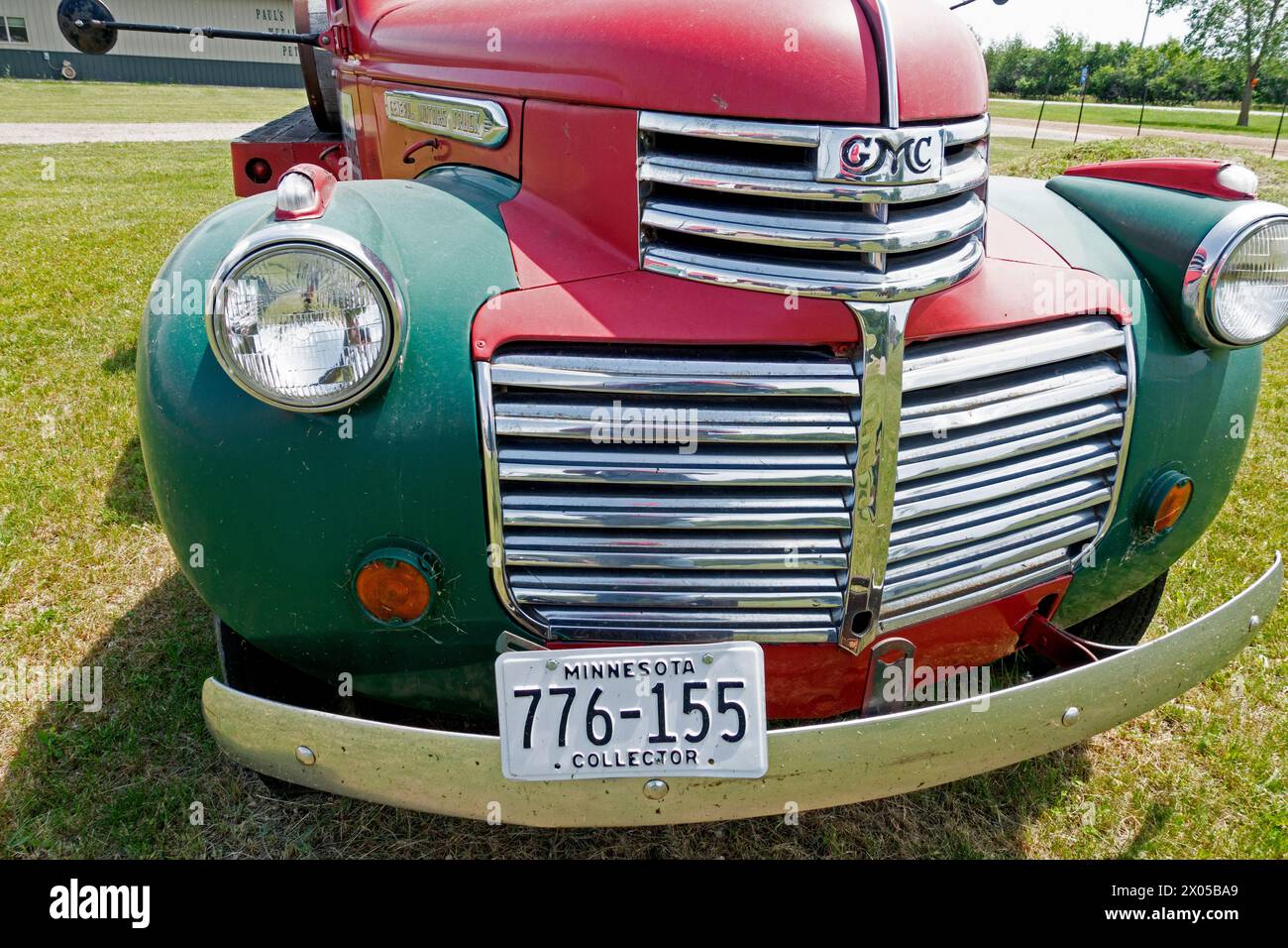 Front grill of a vintage GMC flatbed truck circa 1946. Used for ...