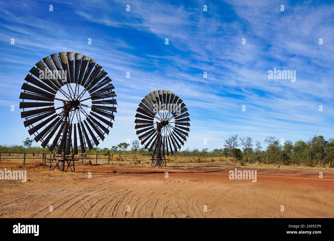 Two large windmills in the outback of Northern Territory Australia ...