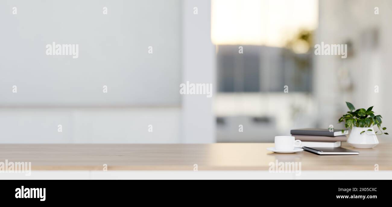A close-up image of a wooden tabletop for display products in a ...