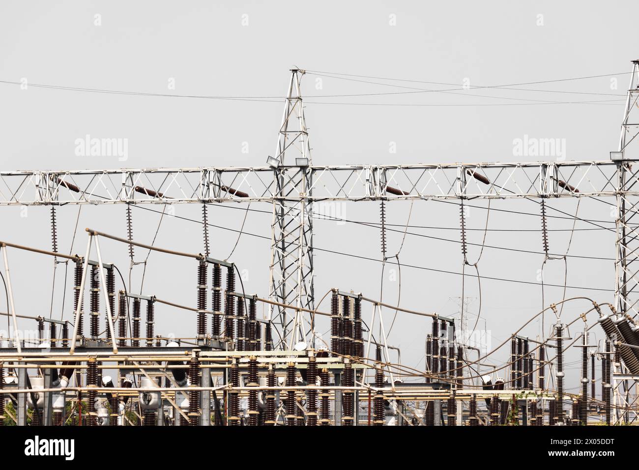 High voltage ceramic insulators on a transformer in Power Substation ...