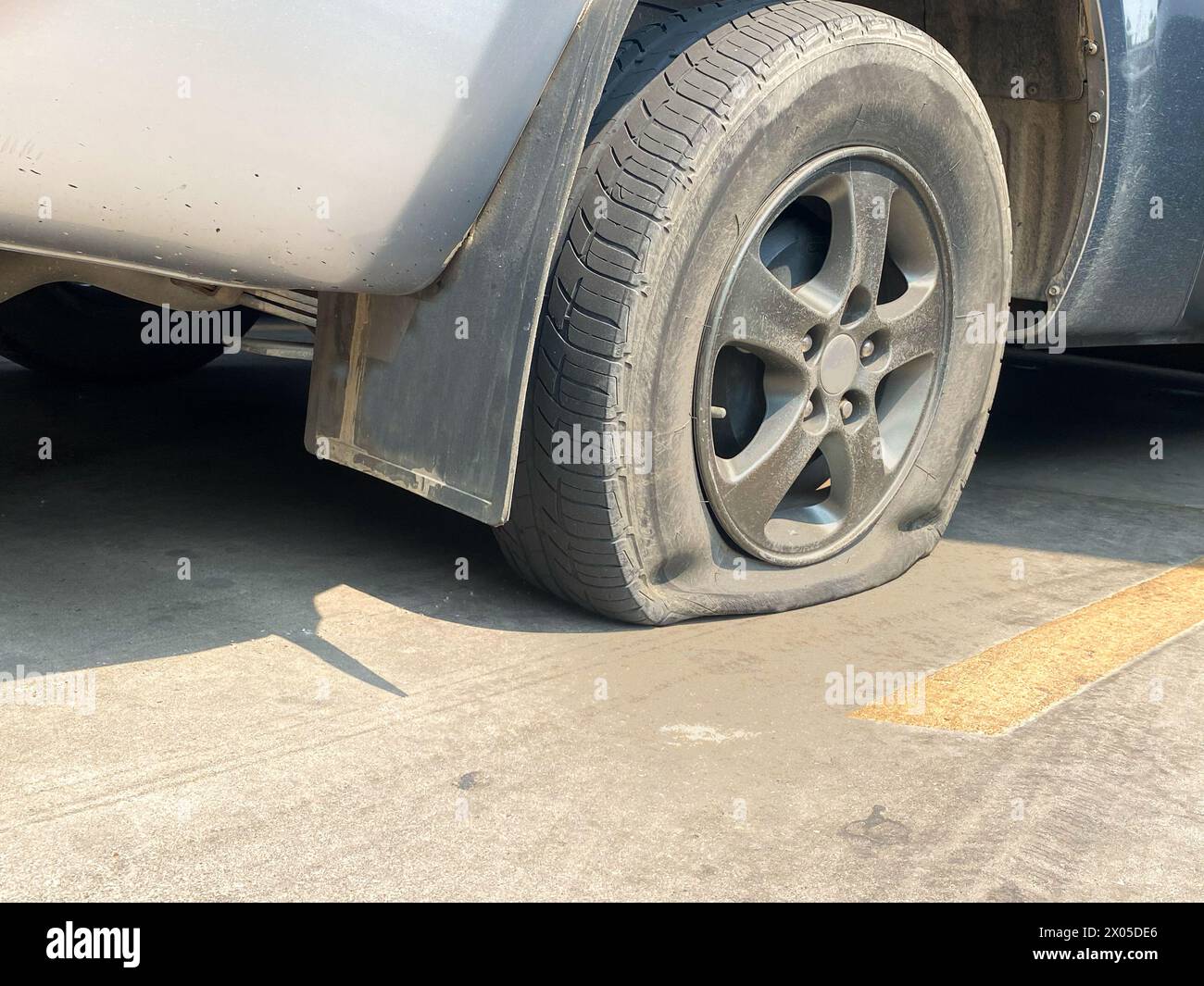 Pick up truck fat tire on the street Stock Photo - Alamy