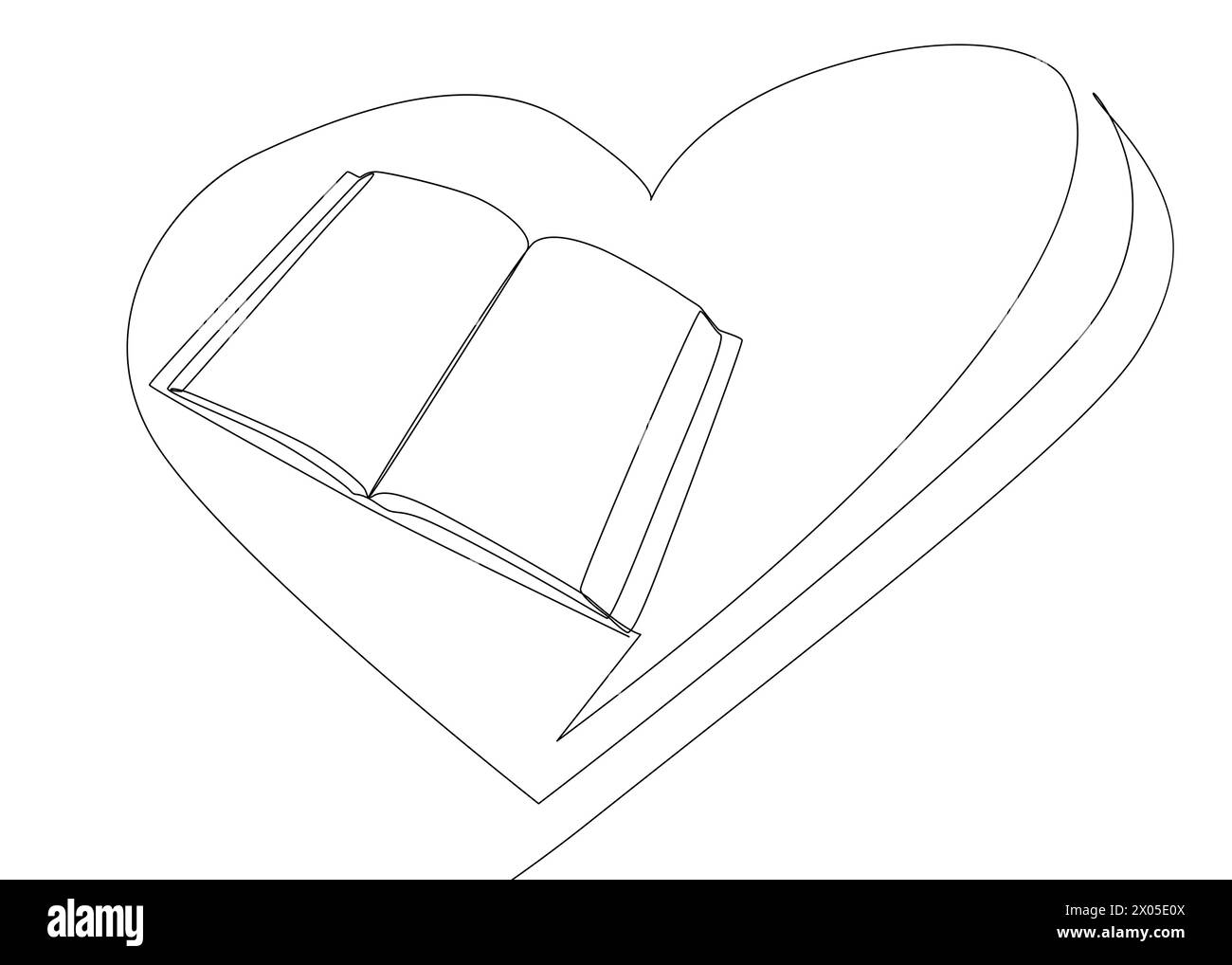 One continuous line of Book with Heart. Thin Line Illustration vector ...