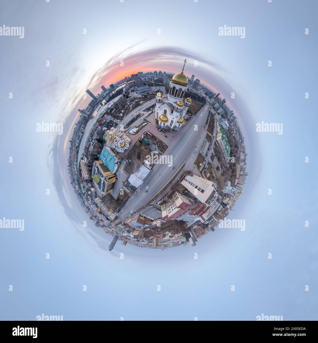 Early spring or autumn Yekaterinburg and Temple on Blood in clear ...