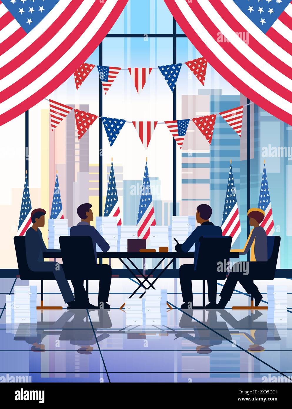 election day concept observers team counting results at round table ...