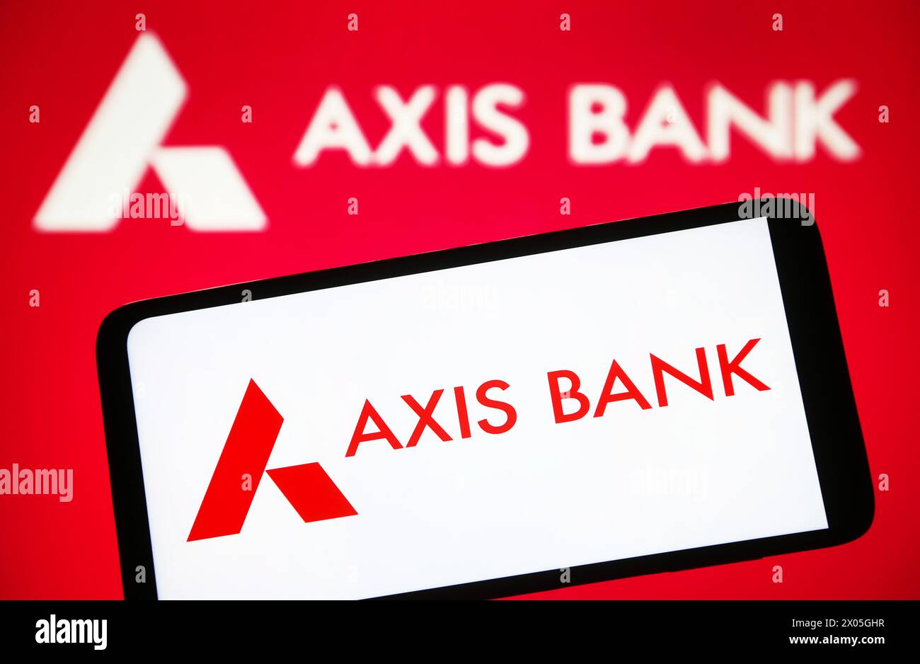 Ukraine. 09th Apr, 2024. In this photo illustration, an Axis Bank Limited logo is seen on a ...
