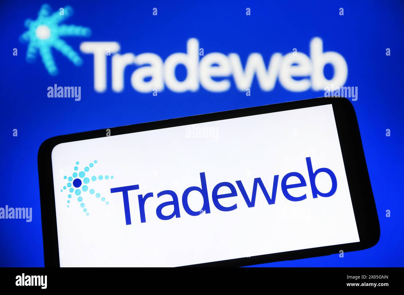 Ukraine. 09th Apr, 2024. In this photo illustration, a Tradeweb Markets Inc. logo is seen on a ...