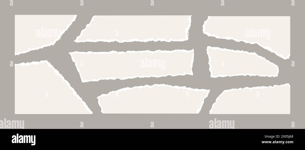 Torn paper pieces collection. Beige shapes with jagged uneven edges ...