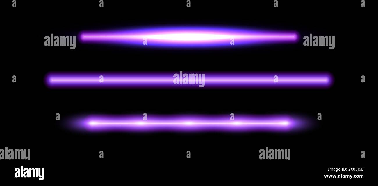 Purple neon tube lamp set. Glowing led light line beam collection ...