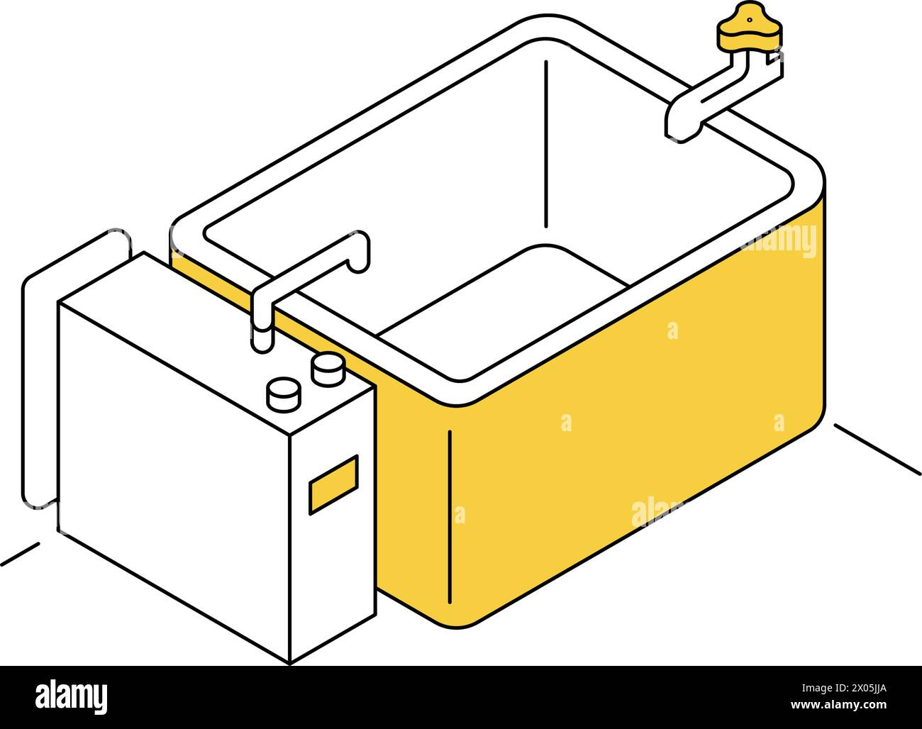 Home renovation, old balanced bath, simple isometric illustration ...