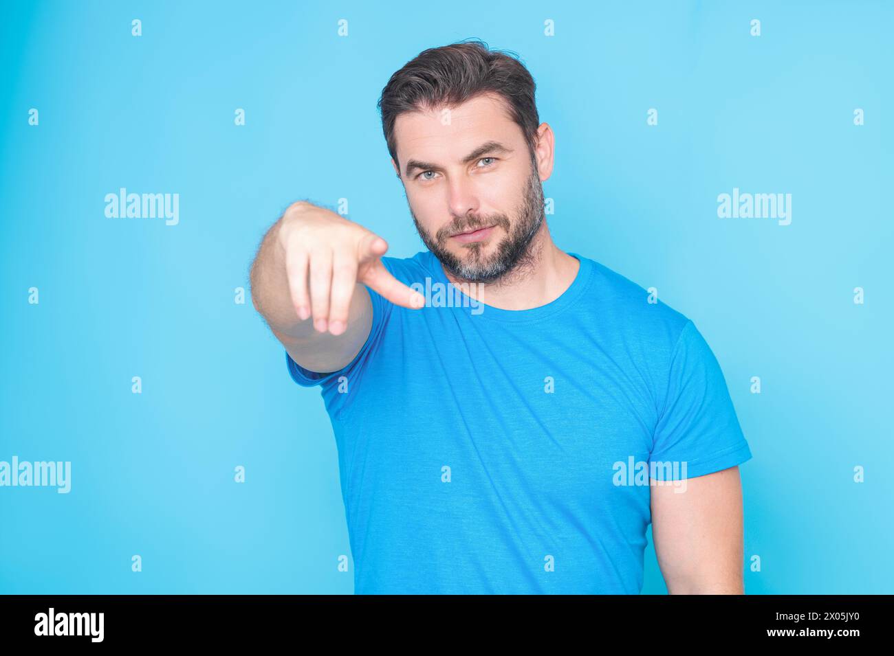 The point you. Happy handsome man pointing finger you away, isolated ...