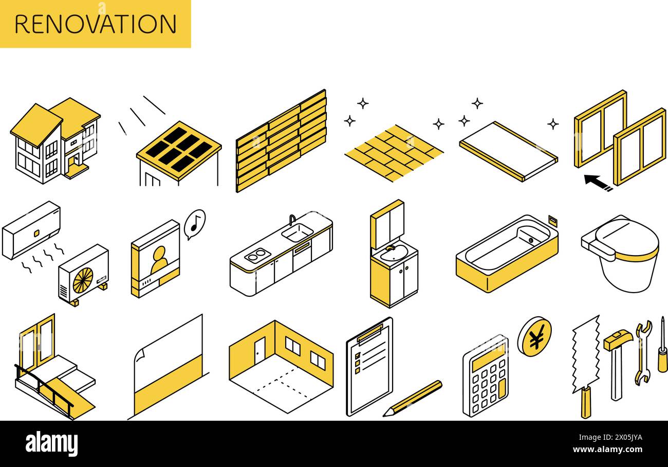 Icon set for home renovation, simple isometric illustration, Vector ...